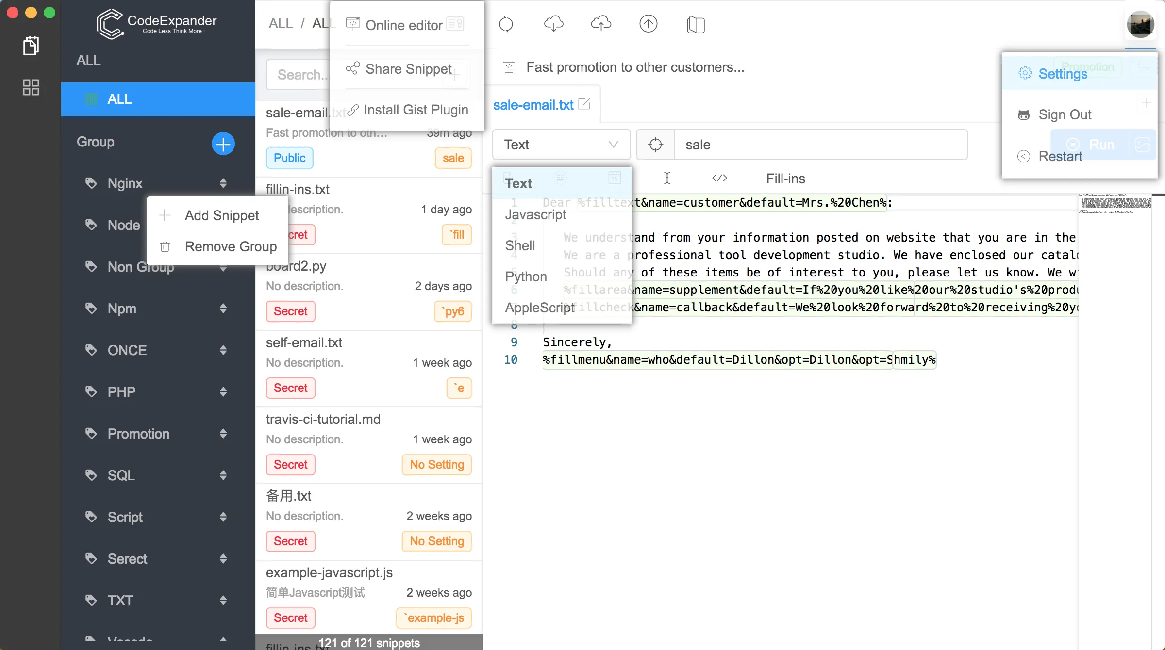 CodeExpander: Smart feature with TextExpander and embraces the GitHub Gist client. | AlternativeTo
