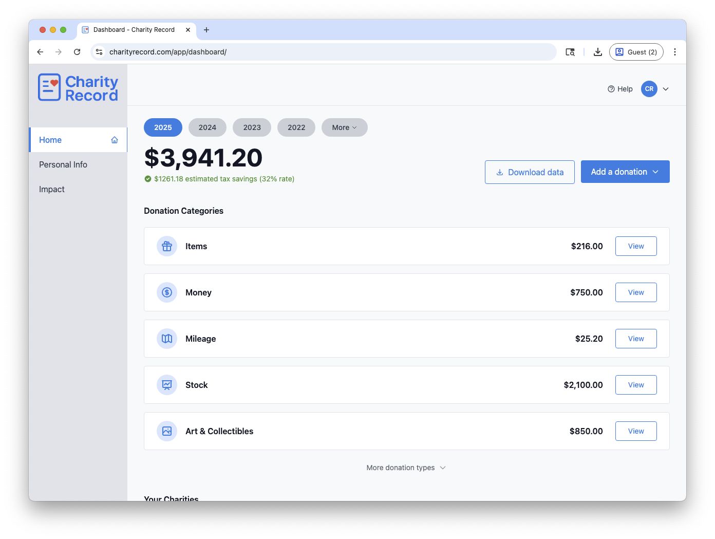 Charity Record: Track your charitable donations year-round, then export ...
