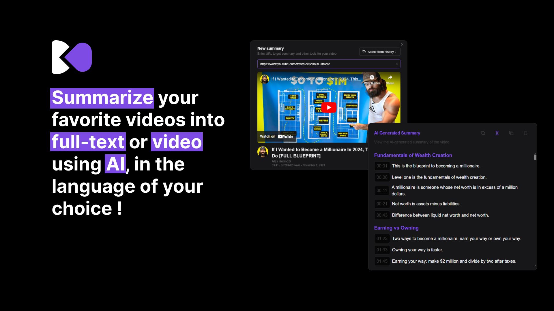 Videodigest: Transform your favorite videos into full-text summaries with AI | AlternativeTo