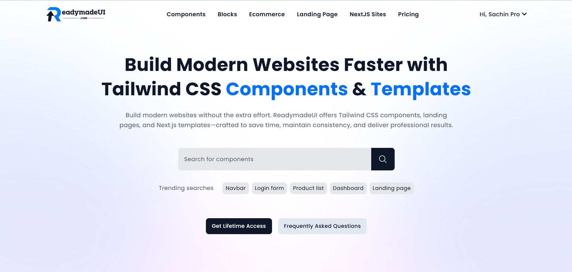 ReadymadeUI: Provides ready-to-use Tailwind CSS components, UI blocks, landing pages, and ...