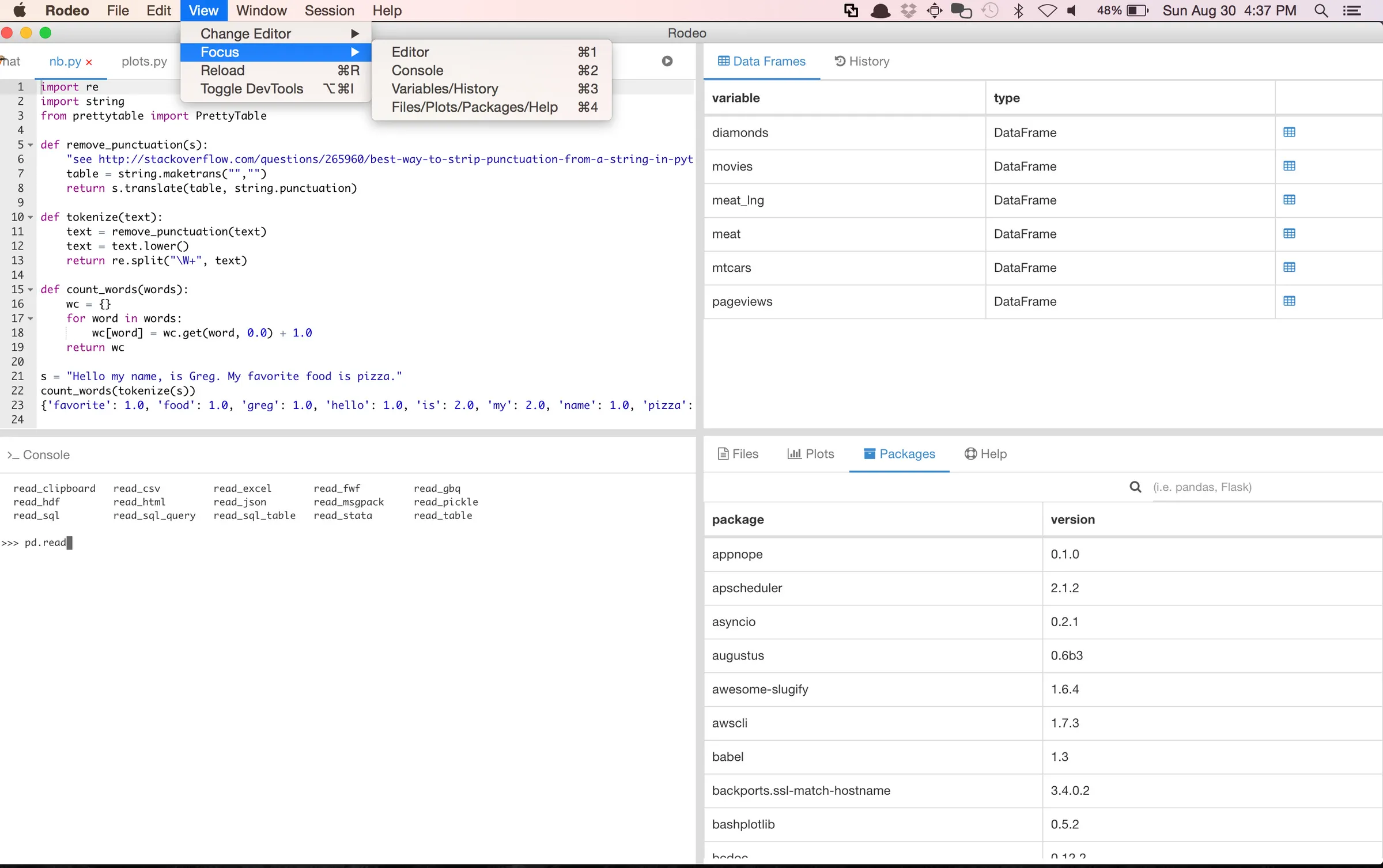 Rodeo: Python IDE for doing data science and analysis natively on your ...