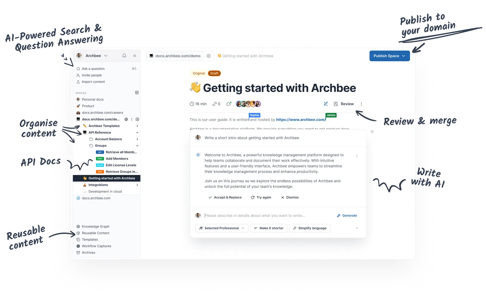 Archbee: AI documentation, custom domains, GitHub sync, team editing ...