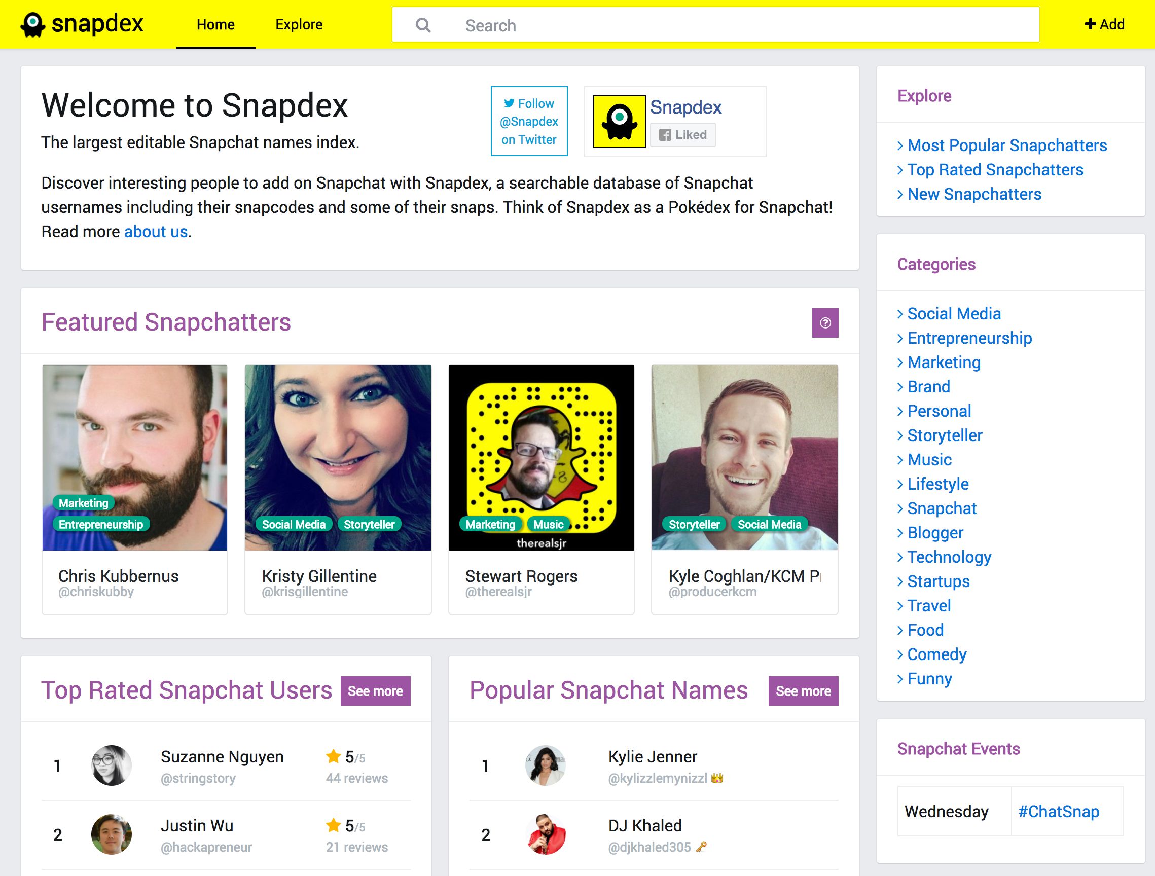 Snapdex: Directory of Snapchat users. It let's you easily discover new ...