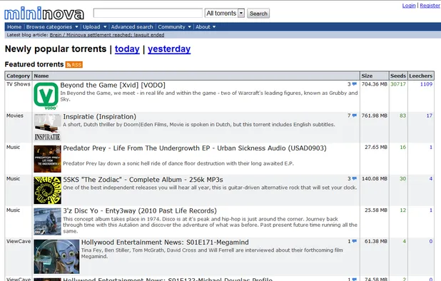 Mininova: Torrent search engine and directory | AlternativeTo