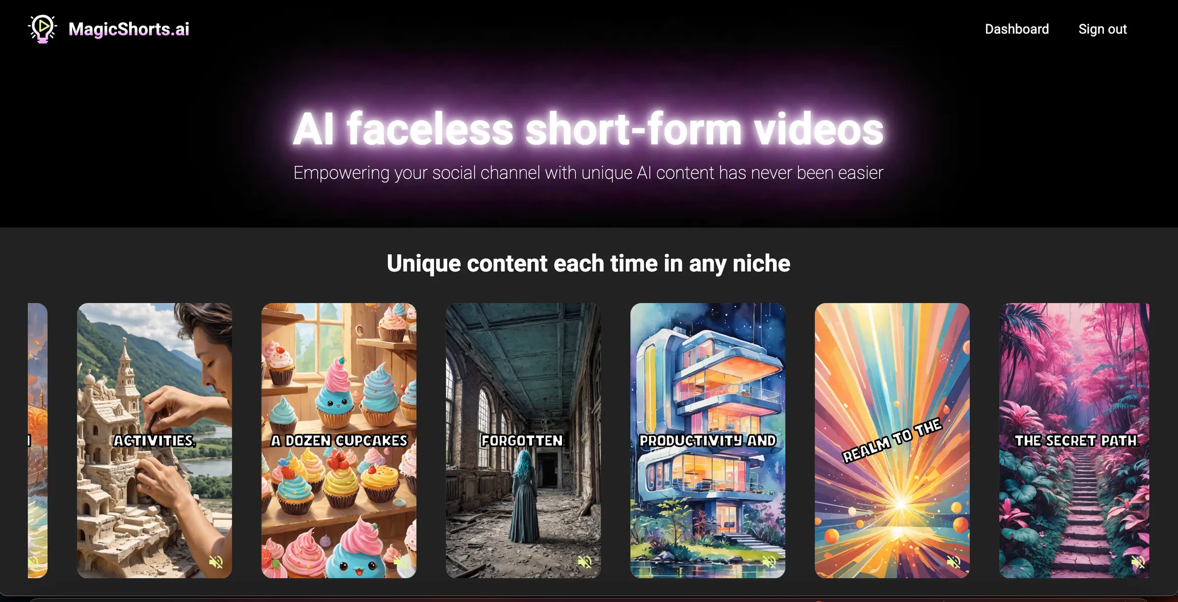 MagicShorts.ai: AI faceless short-form videos. Empowering your social channel with unique AI ...