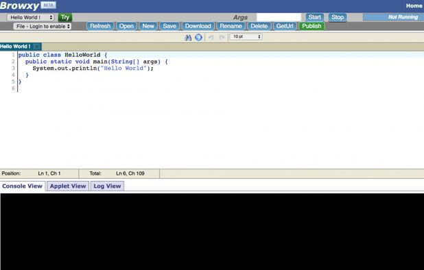 Browxy: Java online compiler, a free multi-language IDE to create, run ...
