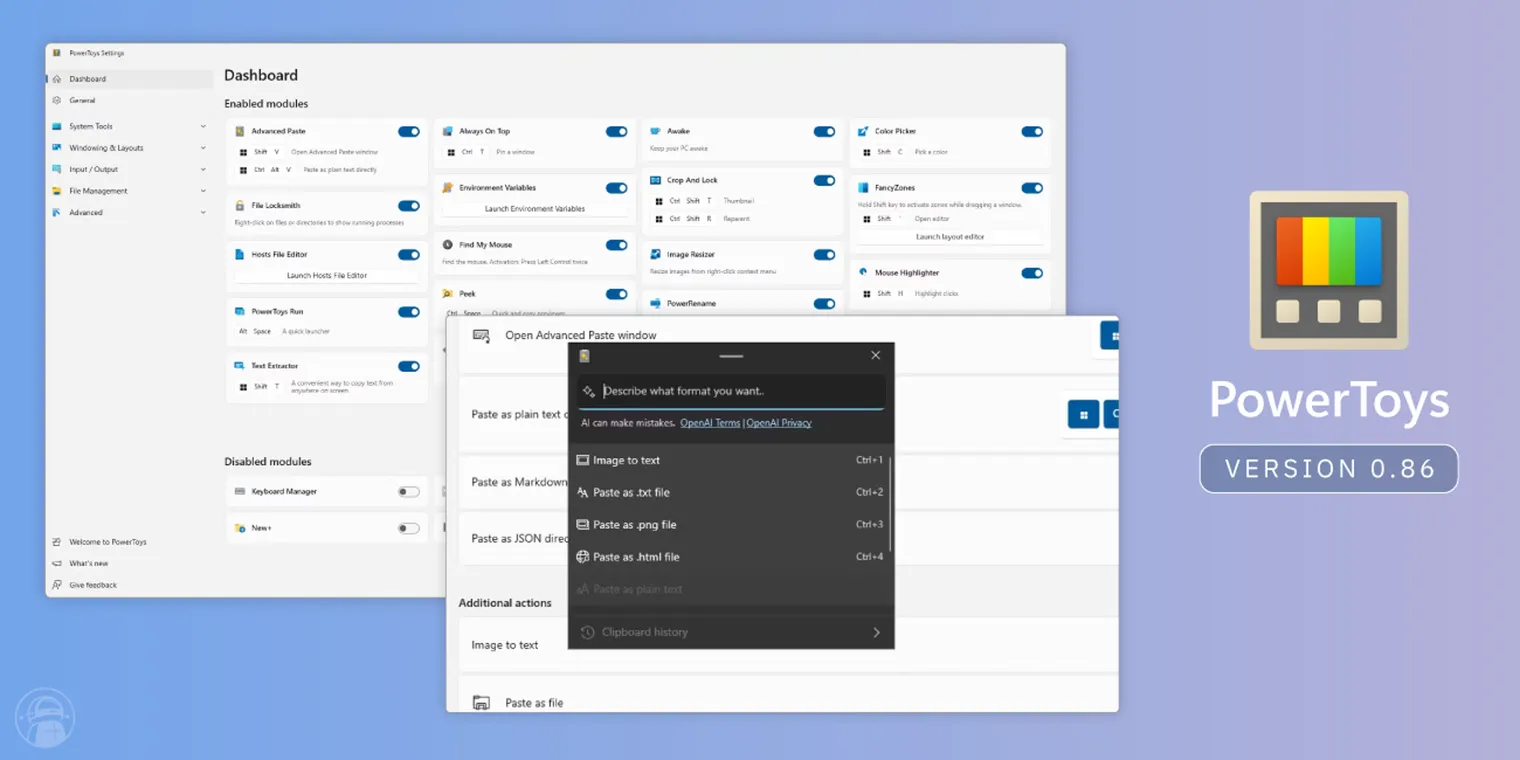Microsoft PowerToys 0.86 adds new Advanced Paste features with OCR, UI ...