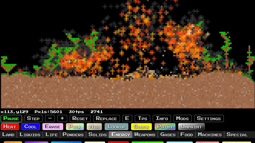 Sandboxels: In-browser falling sand simulation game, with mechanics ...