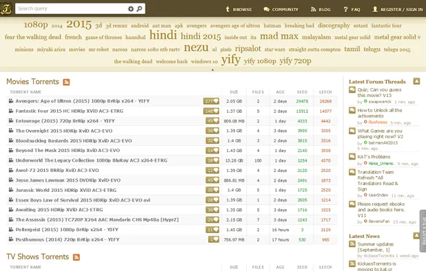 KickassTorrents : Or KAT is a torrent search engine with a user ...
