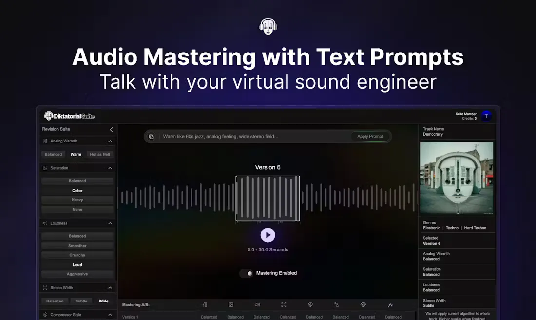 Diktatorial Suite: Your virtual sound engineer and AI mastering tool with text prompts ...