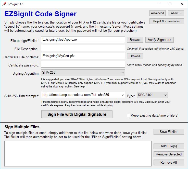 EZSignIt Code Signer: Signing program that operates via GUI interface ...