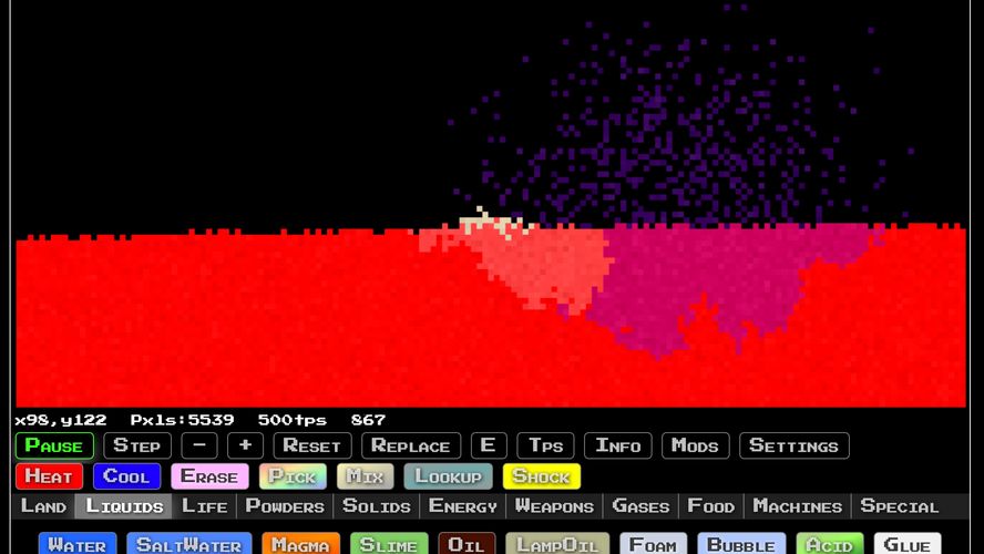 Sandboxels: In-browser falling sand simulation game, with mechanics ...