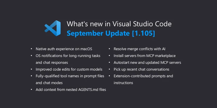 Visual Studio Code 1.105 adds AI merge help, MCP marketplace, and macOS ...