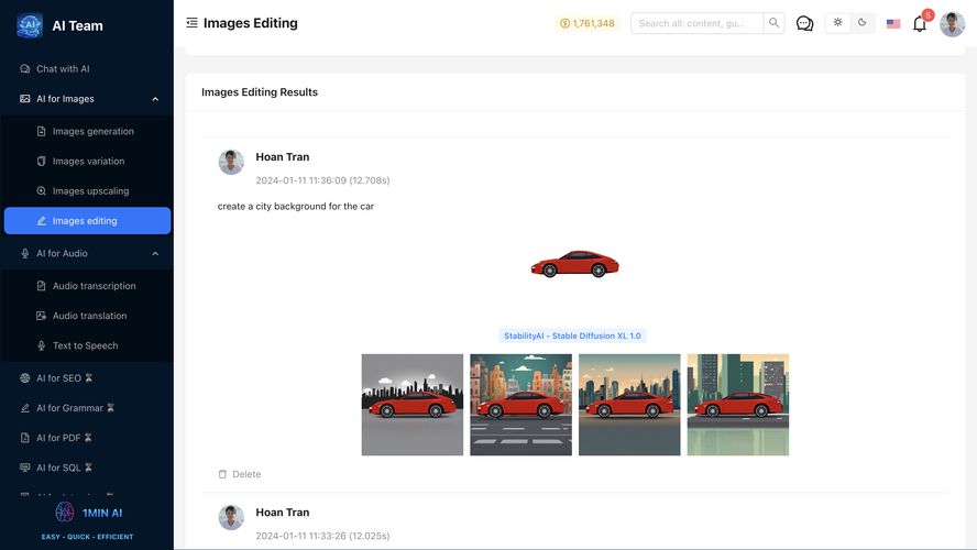 1min.AI: All-in-one AI app that provides many AI features powered by various AI models ...