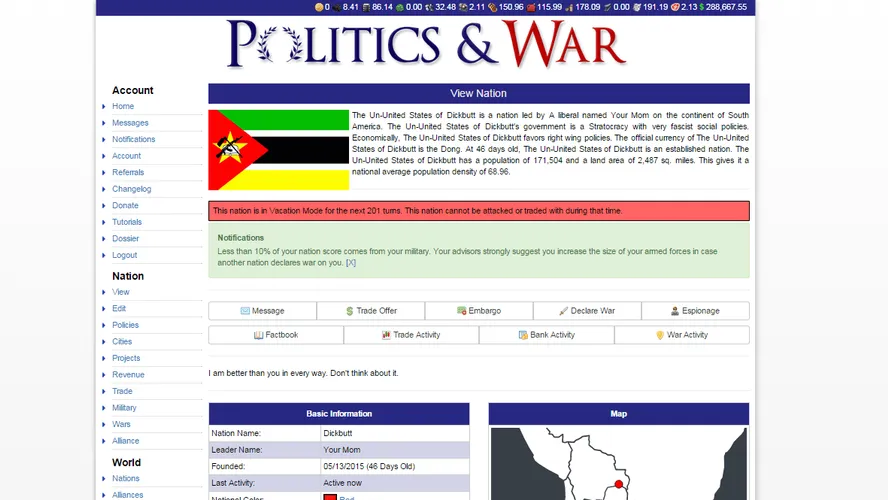 Politics & War: Nation simulation mmo. You can create your own nation ...
