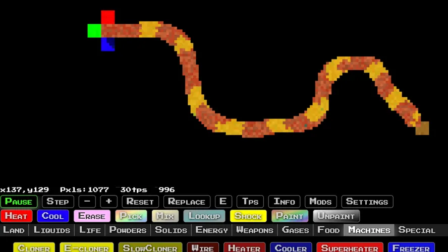 Sandboxels: In-browser falling sand simulation game, with mechanics ...