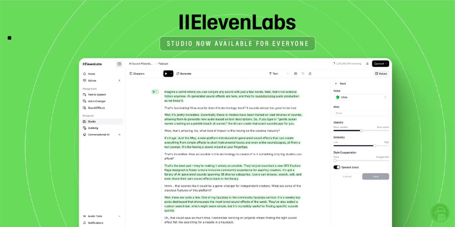 ElevenLabs Expands Studio Access: Free Projects & Enhanced Features for ...