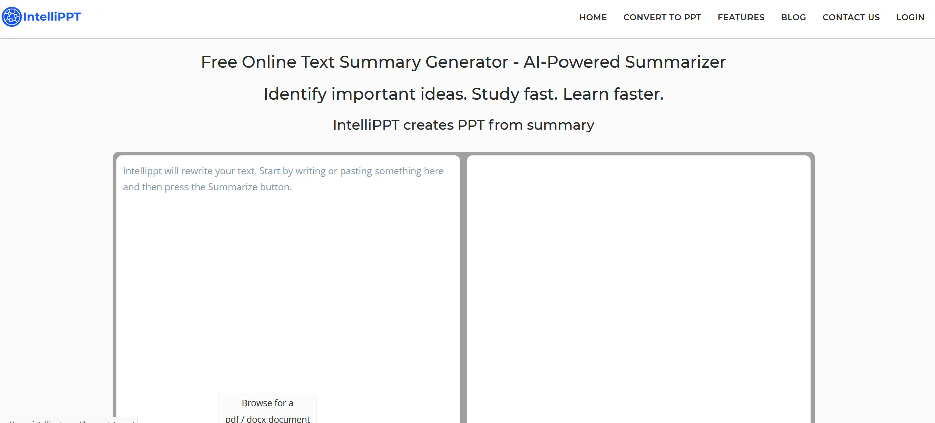 IntelliPPT: Free Summarizer tool to summarize any text or article online. | AlternativeTo