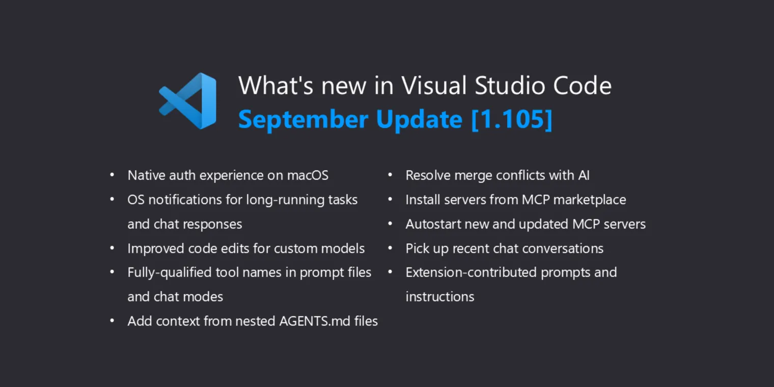 Visual Studio Code 1.105 adds AI merge help, MCP marketplace, and macOS ...