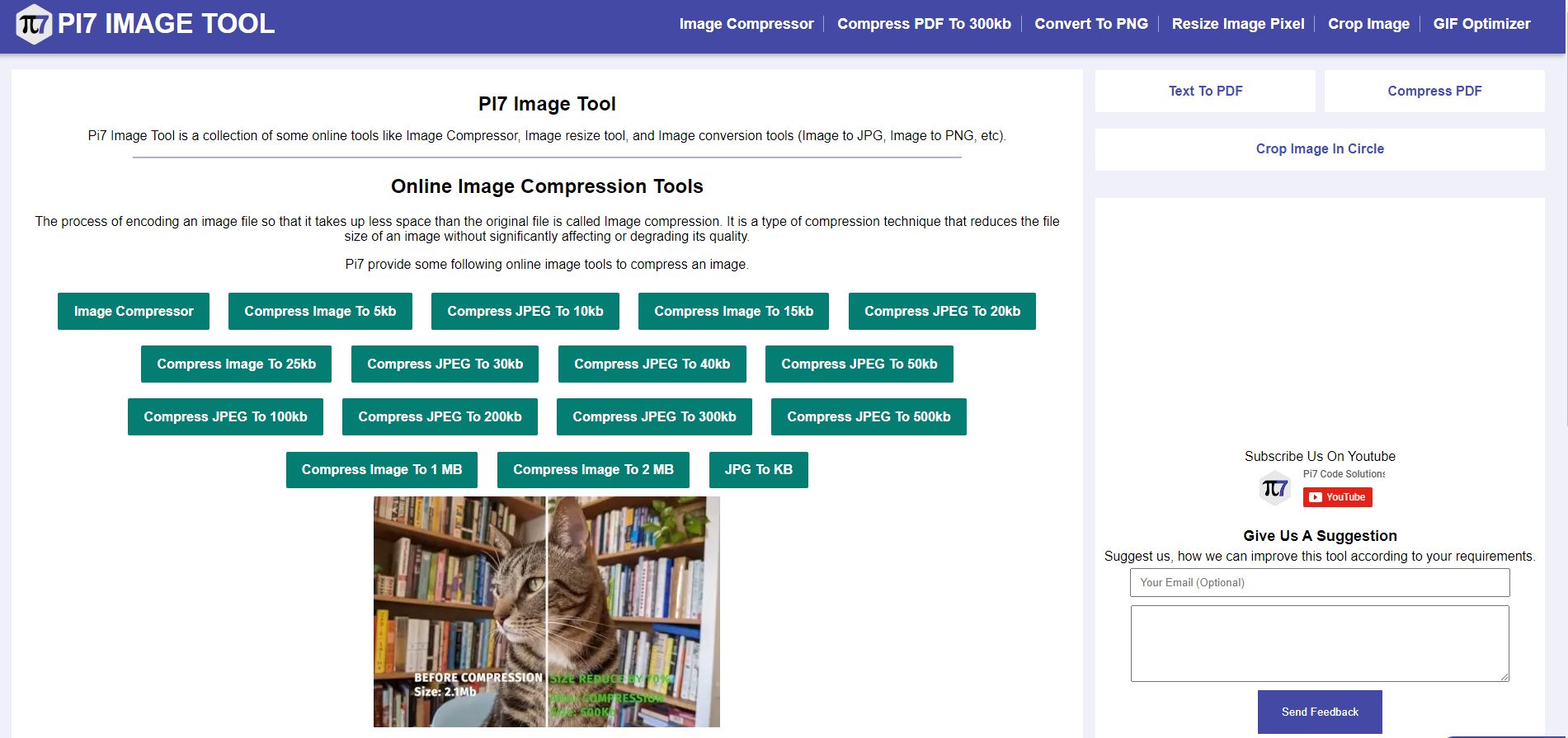 Pi7 Image Tool: Collection of some online tools like Image Compressor, Image resize tool, and ...