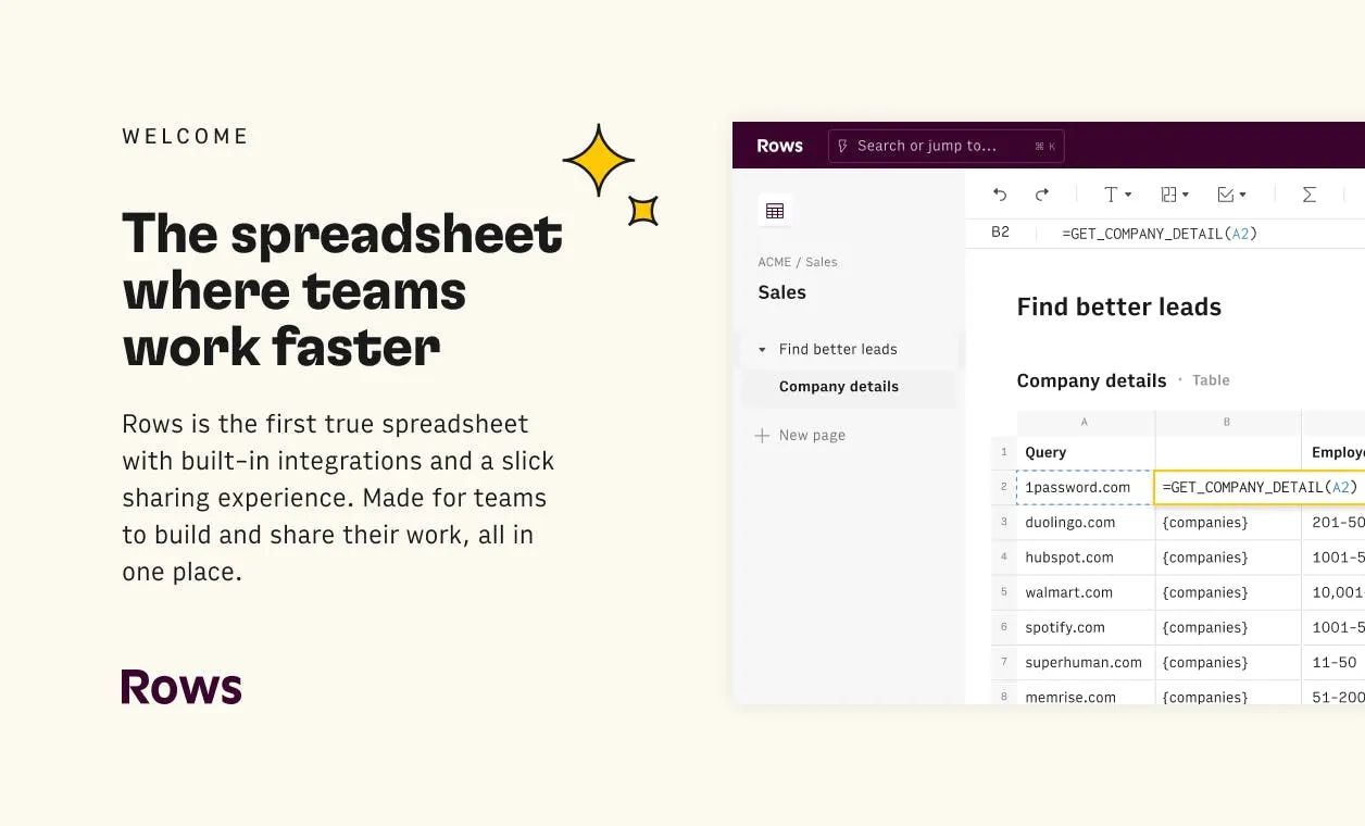 Rows: Spreadsheet power with app integrations | AlternativeTo