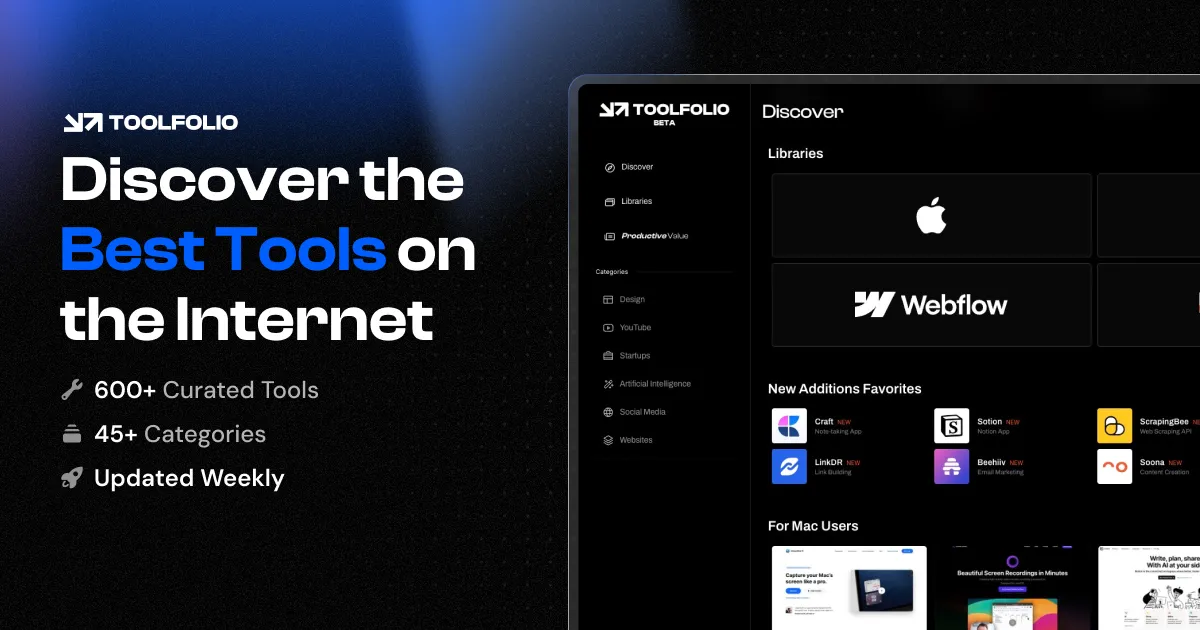 Toolfolio: Helps you find the best tools for productivity, creativity, and design. | AlternativeTo