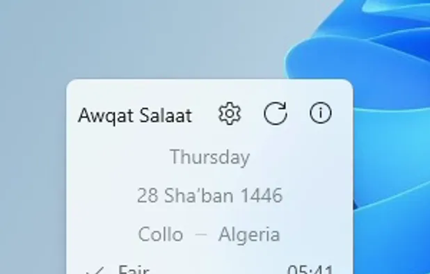 Awqat Salaat: A simple Windows widget to show the islamic prayer times ...