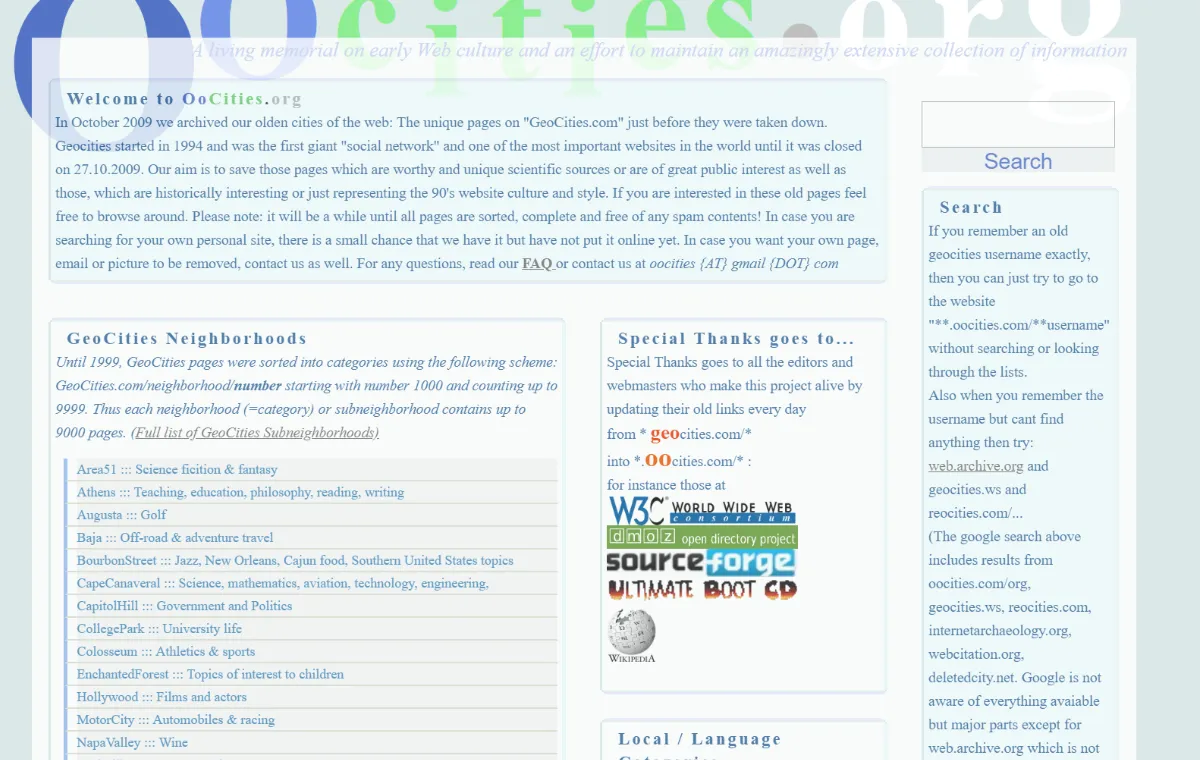 OoCities: Online archive of many former GeoCities.com websites ...