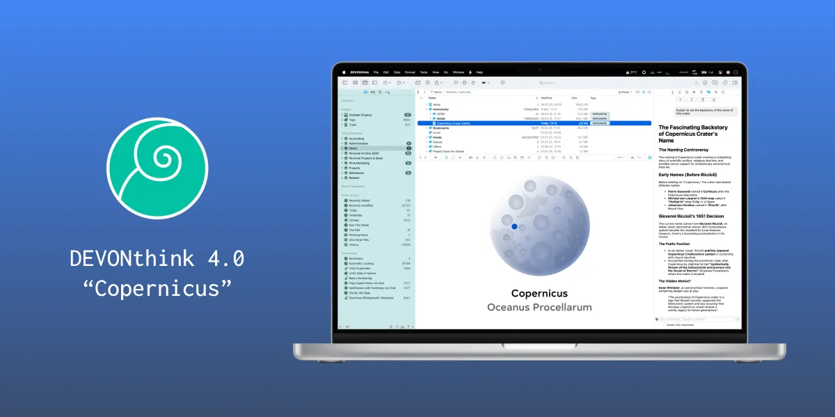 DEVONthink 4 “Copernicus” adds AI model integration, automatic versioning & smarter search ...