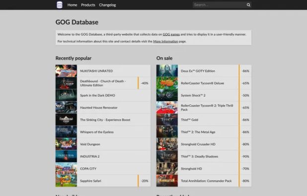 GOG Database: Third-party website that collects data on GOG games and tries to display it in ...