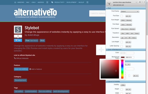 Stylebot: Change the appearance of websites instantly by | AlternativeTo
