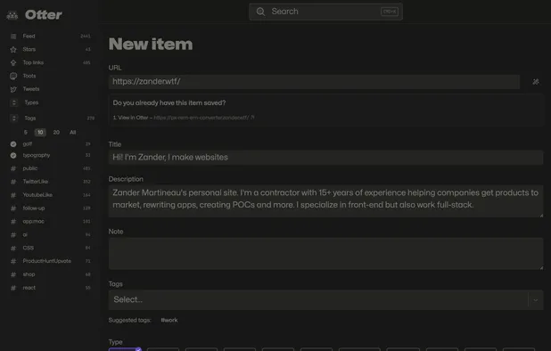Otter - Bookmark Manager: Otter is a self-hosted bookmark manager made ...