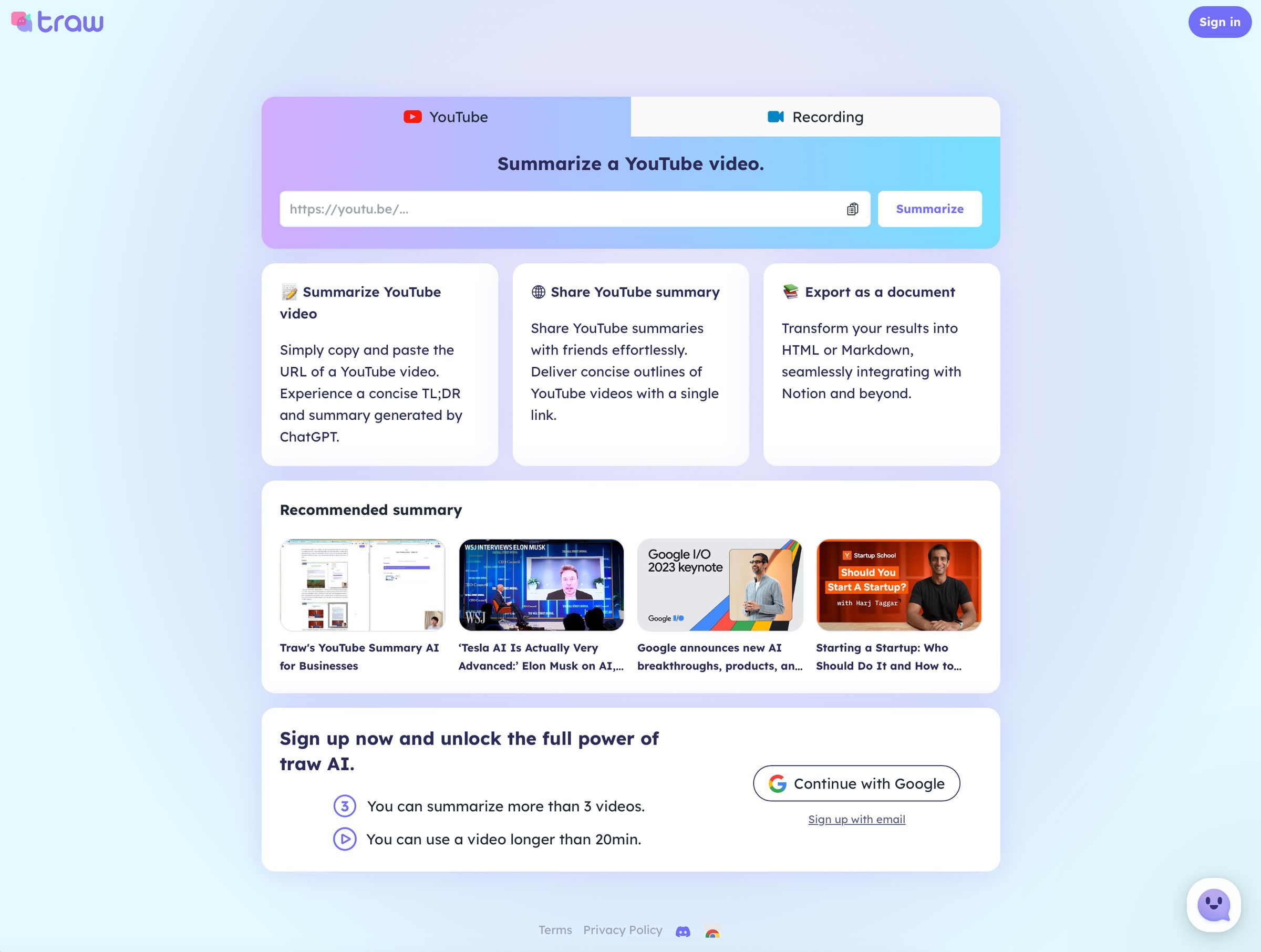 Traw: - The Ultimate AI-powered Audio and Video Summarization Service | AlternativeTo
