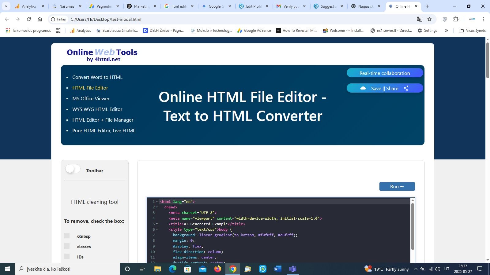 4HTML.net: Online HTML editor with AI tools for Word-to-HTML cleanup ...