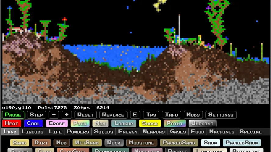 Sandboxels: In-browser falling sand simulation game, with mechanics ...