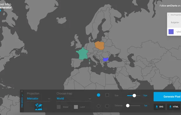 Pixel Map Generator: A world map you can colour in, pixelate, annotate ...