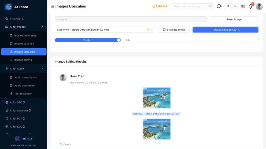 1min.AI: All-in-one AI app that provides many AI features powered by various AI models ...