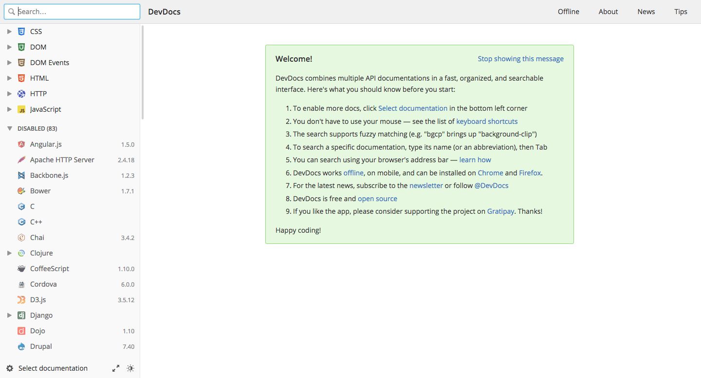 DevDocs: Combines multiple developer documentations in a clean and organized web UI with ...