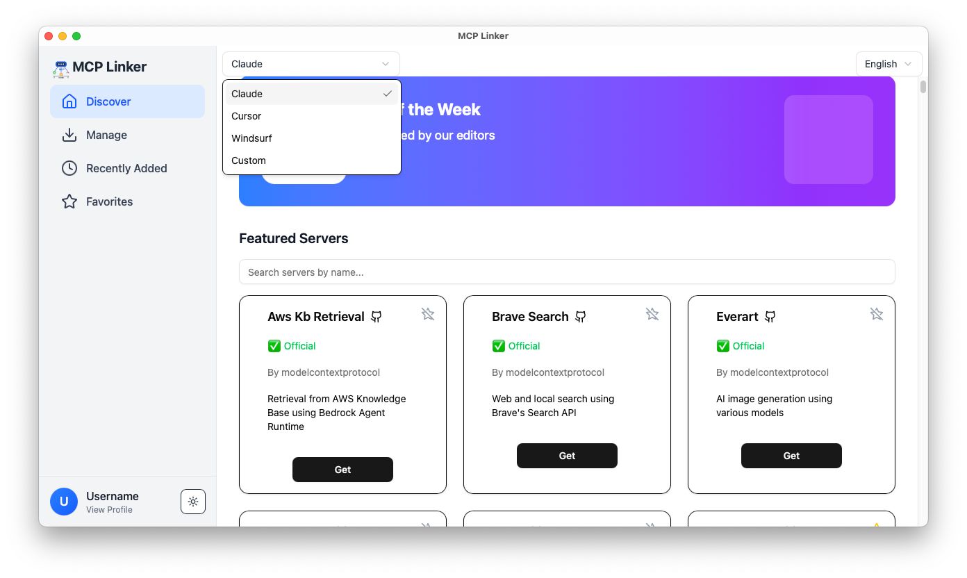 MCP Linker: Add MCP servers to Claude Desktop, Cursor, Windsurf, VS Code, Cline, MCPHub ...